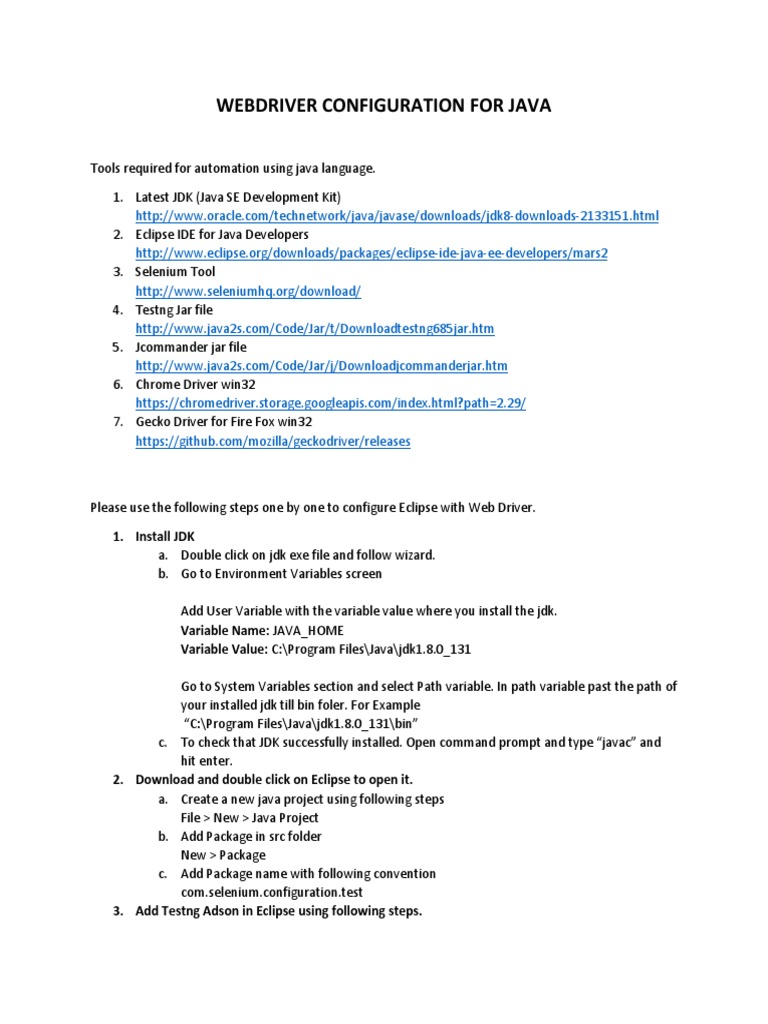 Webdriver Configuration For Java | PDF | Eclipse (Software) | Java ...