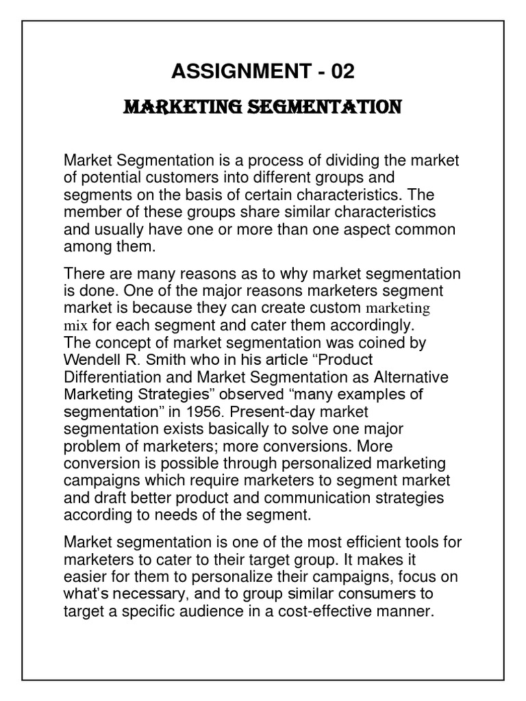Marketing Segmentation: Assignment - 02 | PDF | Market Segmentation | Marketing