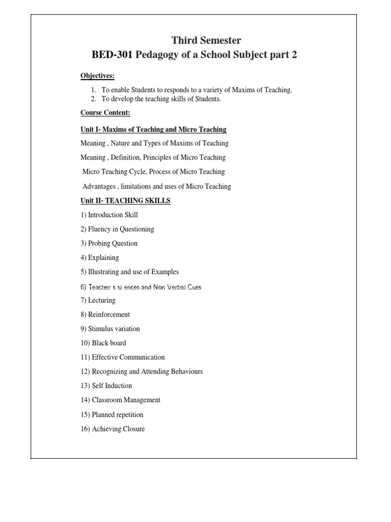 Third Semester Pedagogy of A School Subject Part 2: Objectives | PDF