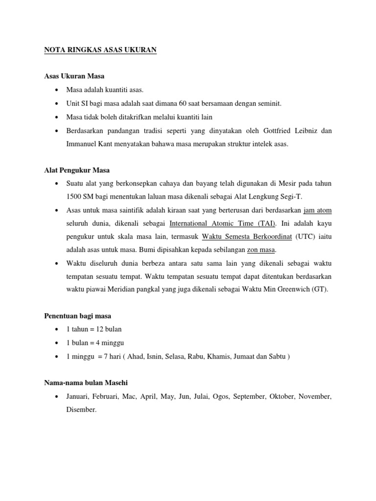 Nota Ringkas Asas Ukuran | PDF