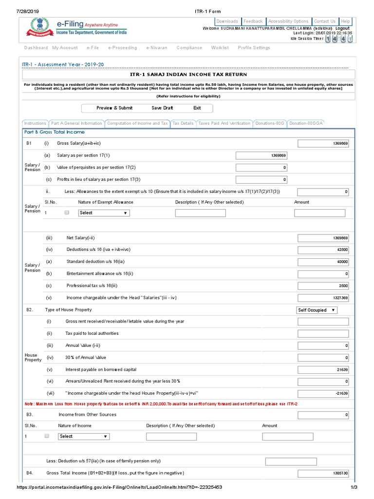 ITR-1 Form PDF | PDF | Pension | Tax Deduction