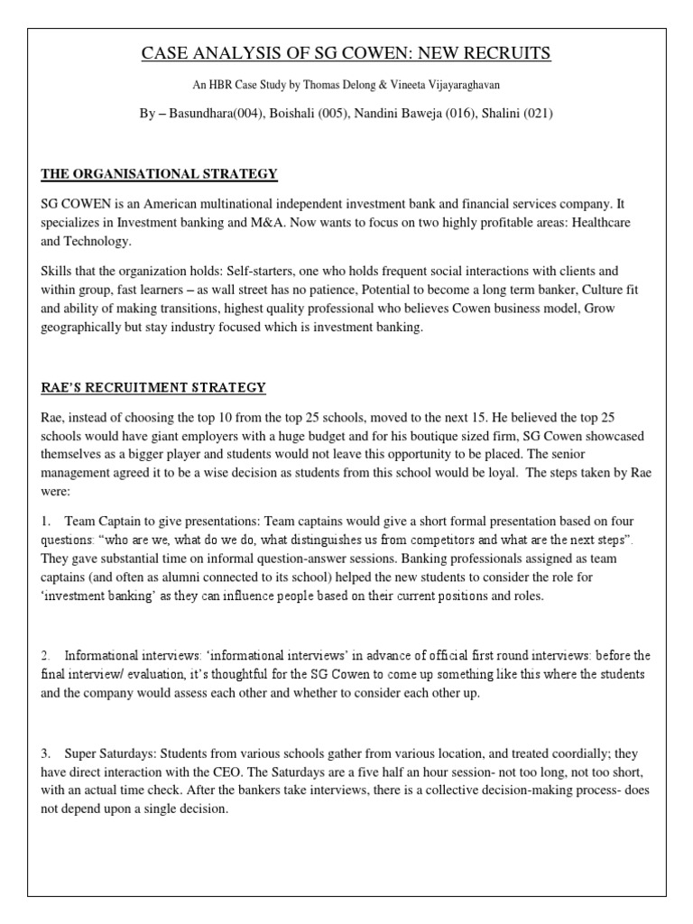 Case Analysis of SG Cowen | PDF | Recruitment | Cognition