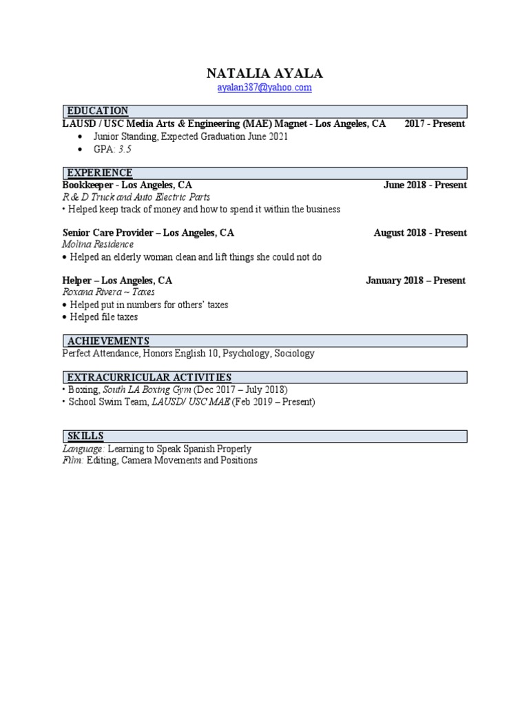 Natalia Ayala Resume 2019 | PDF