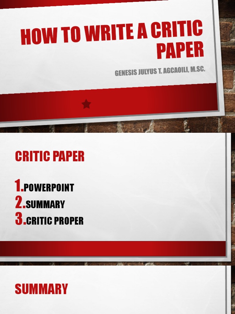 How To Write A Critic Paper | PDF
