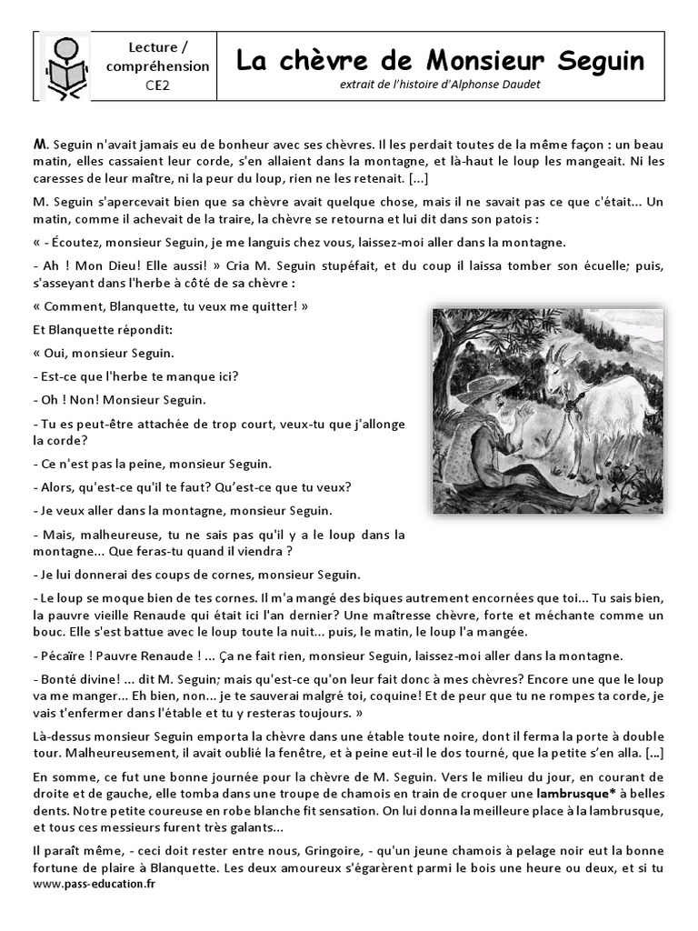La Chèvre de Monsieur Seguin - Conte - Lecture Compréhension - Ce2 - Cycle 3 PDF | PDF | Chèvre