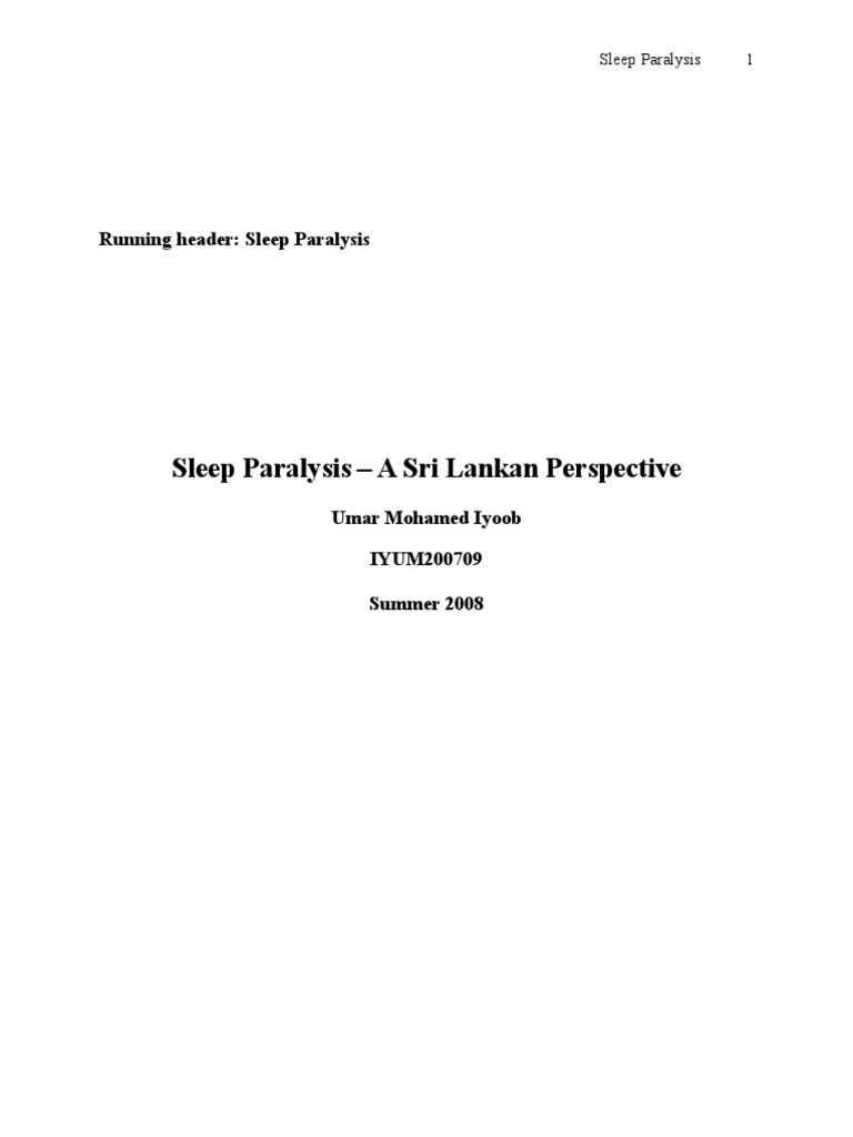 Research Paper - Sleep Paralysis | PDF | Sleep | Neuroscience