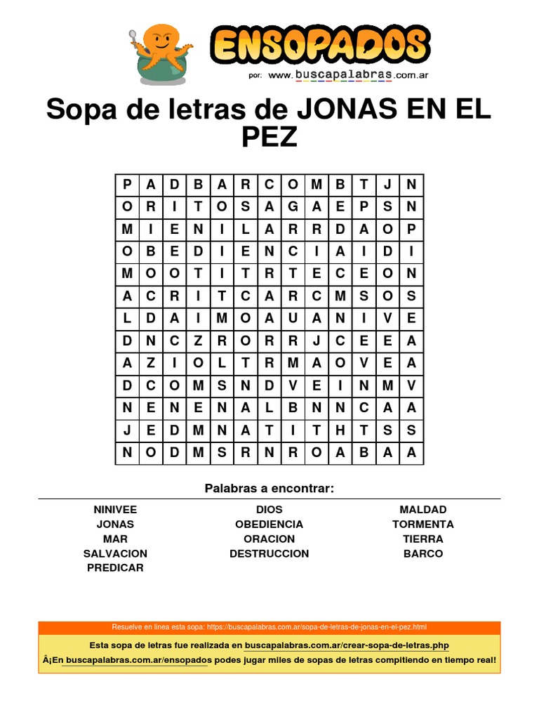 Sopa de Letras de Jonas en El Pez | PDF