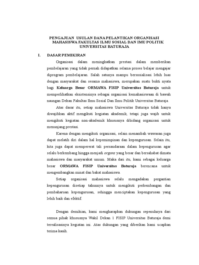 Proposal Pelantikan Ormawa | PDF