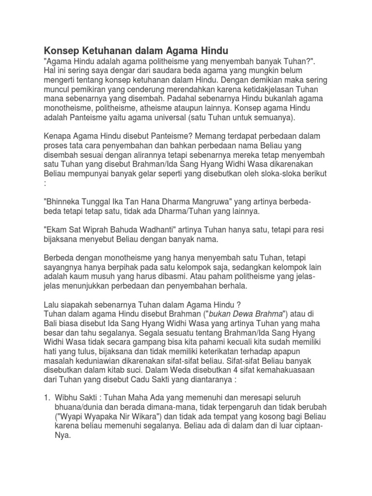 Konsep Ketuhanan Dalam Agama Hindu | PDF