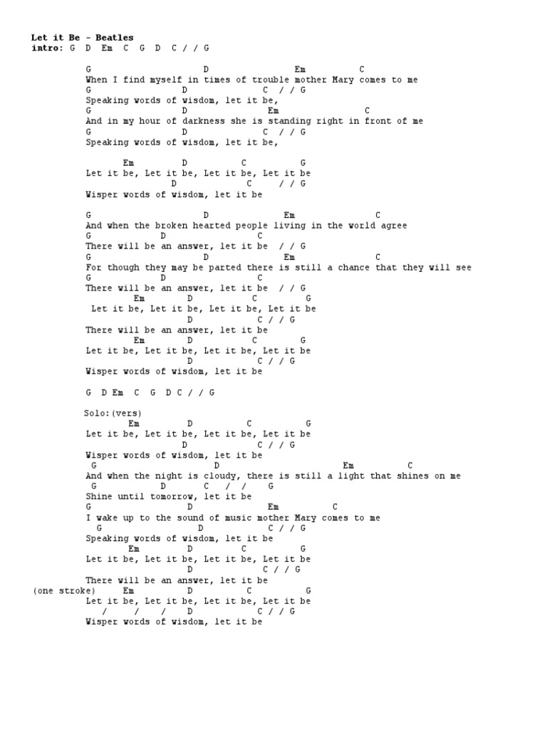 Let It Be - Beatles Intro: G D em C G D C / / G | PDF | British Music ...