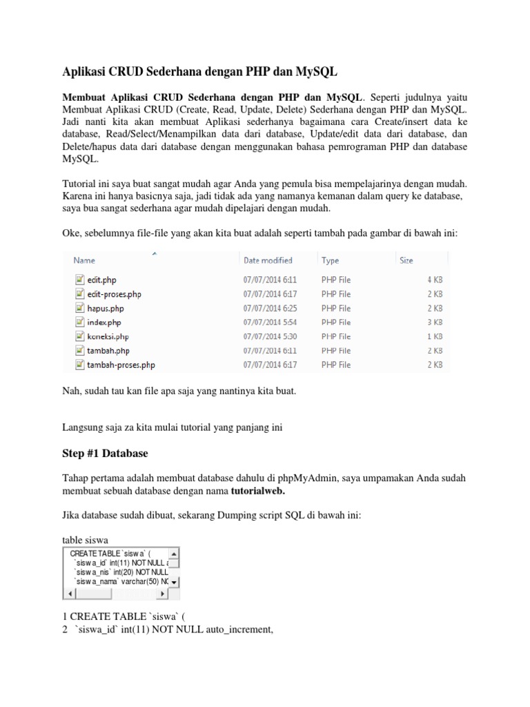 Aplikasi CRUD Sederhana Dengan PHP Dan MySQL | PDF