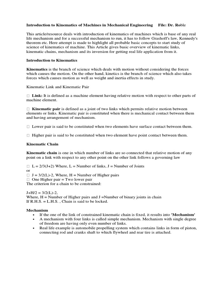 Introduction To Kinematics of Machines in ME | PDF | Kinematics | Machines