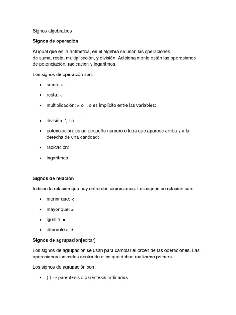 Signos Algebraicos | PDF | Multiplicación | Soporte