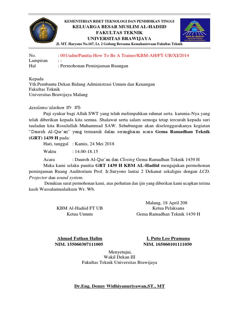 Surat Peminjaman Auditorium (Closing) | PDF