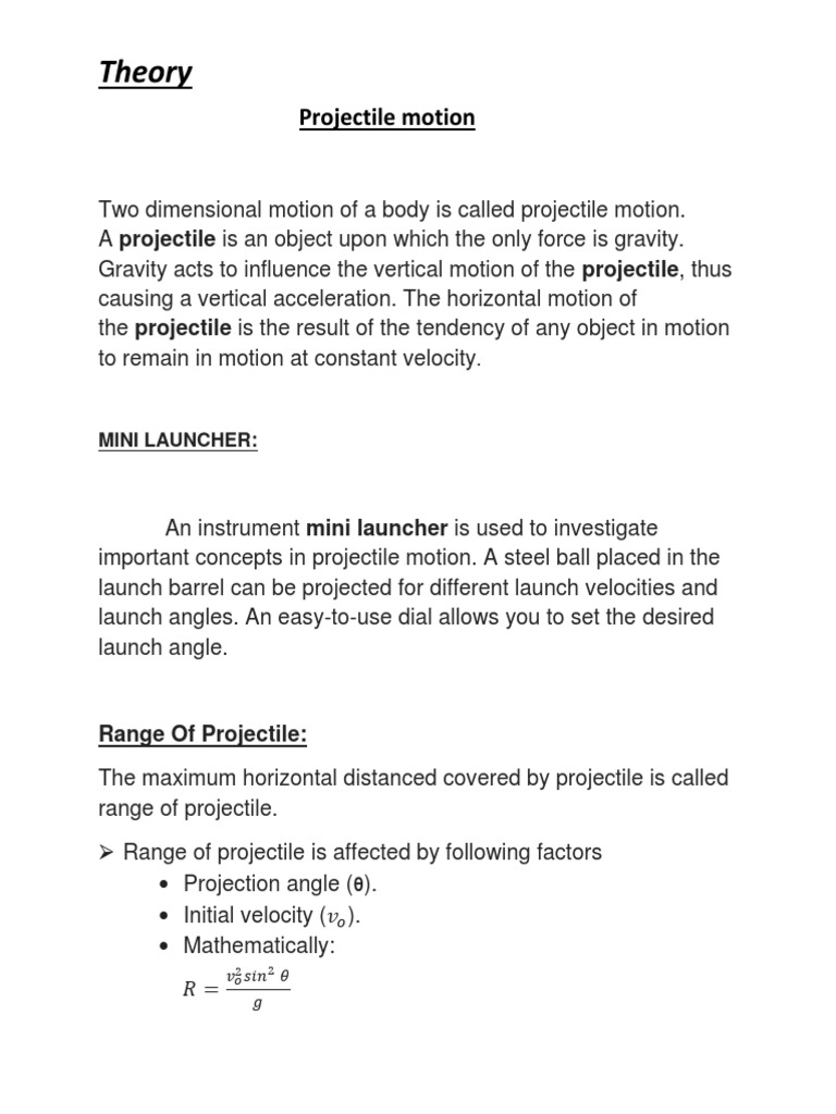 Theory: Projectile Motion | PDF | Projectiles | Dynamics (Mechanics)