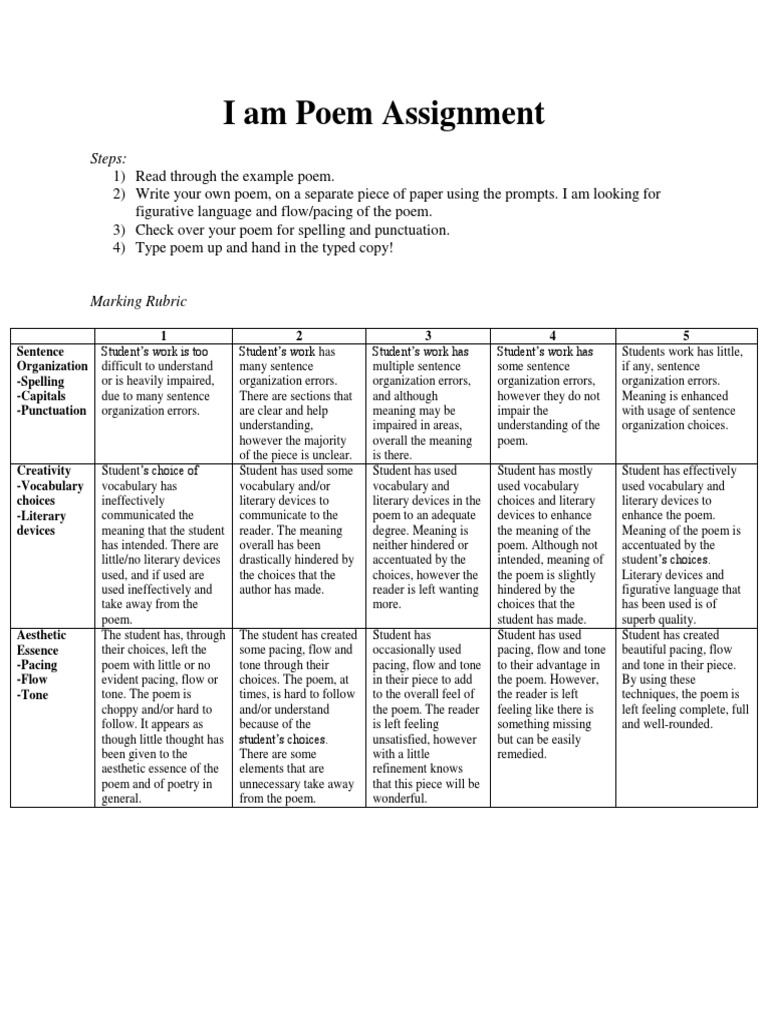 I Am Poem Assignment | PDF | Poetry | Vocabulary