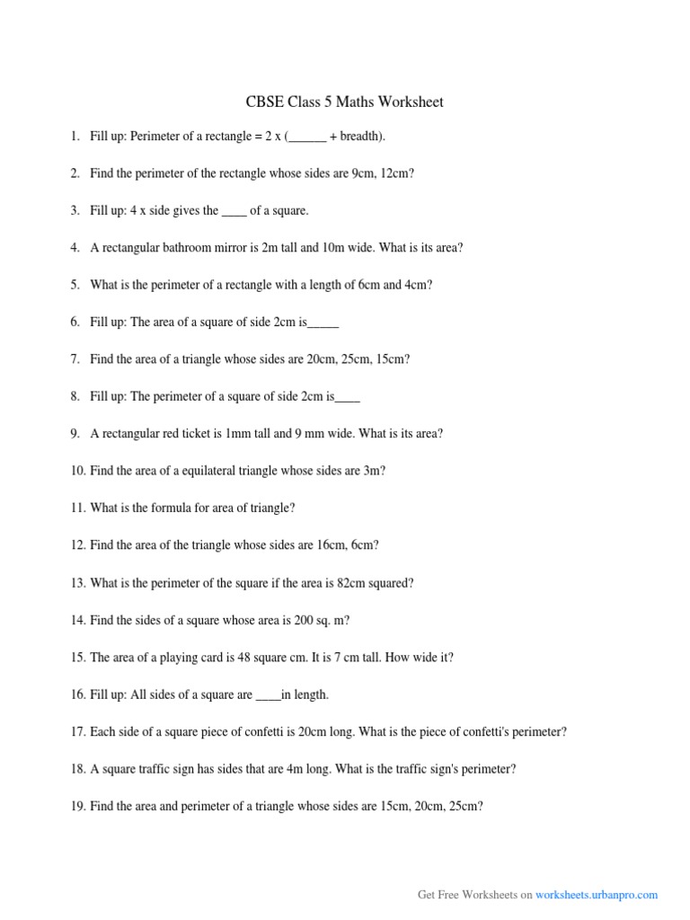 CBSE Class 5 Maths Worksheet | PDF