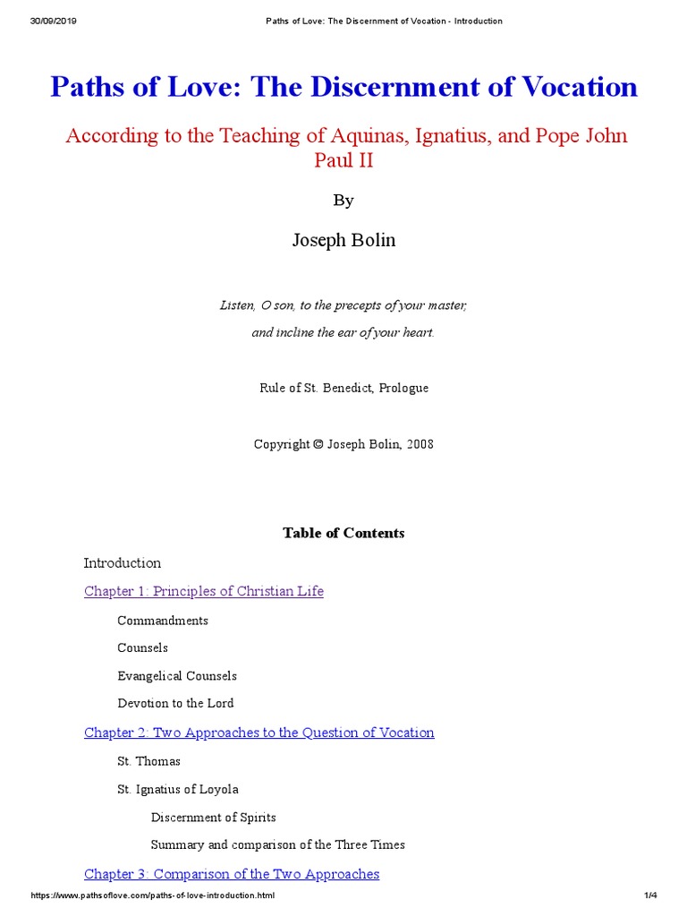 Paths of Love - The Discernment of Vocation - Introduction | PDF ...