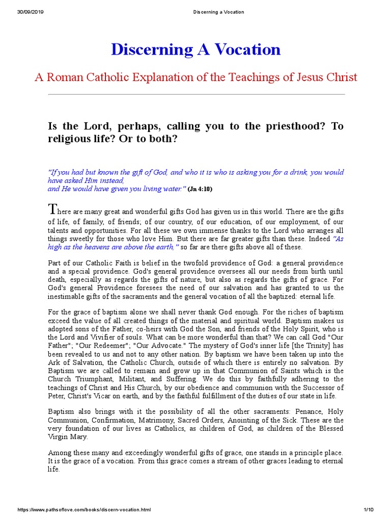 Discerning A Vocation | PDF | Grace In Christianity | Baptism
