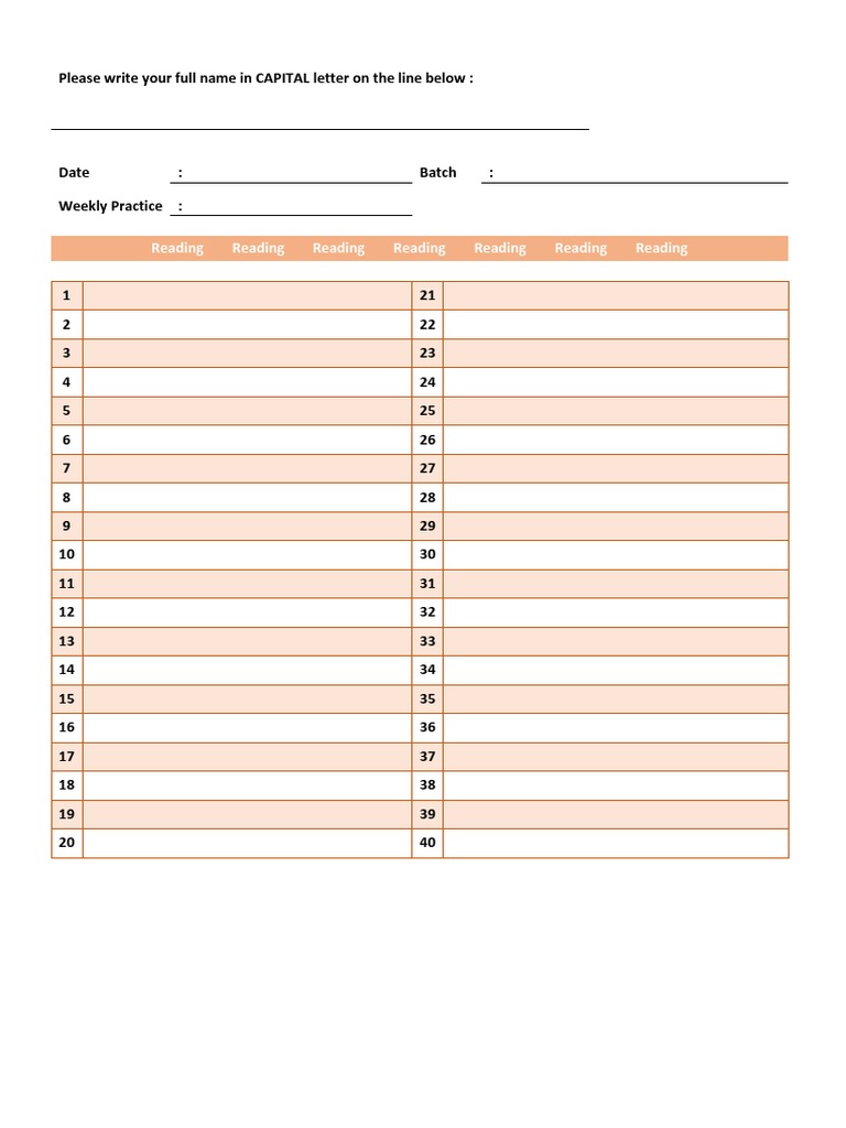 Reading Answer Sheet | PDF