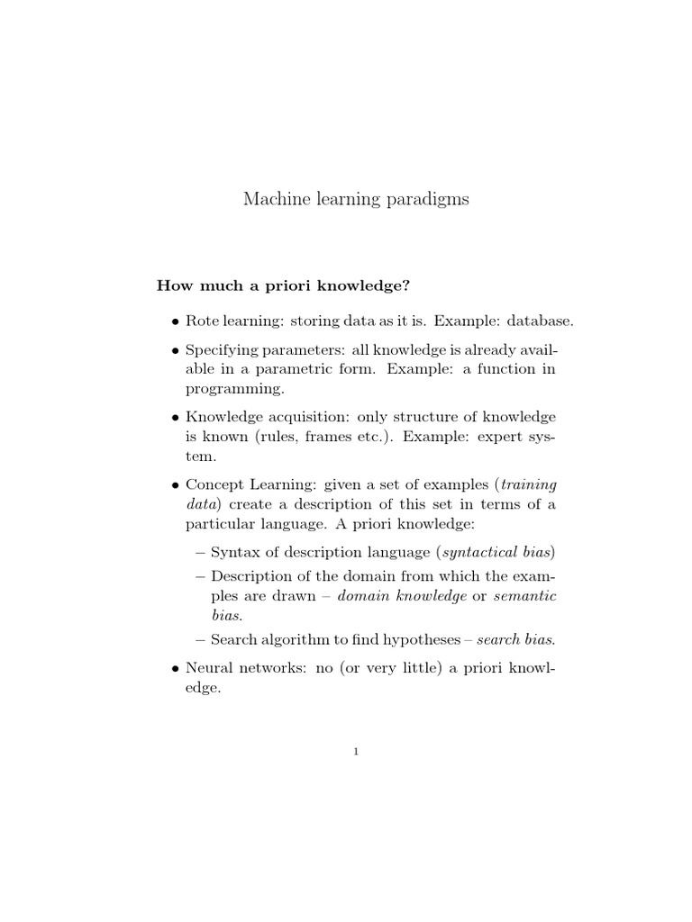 Machine Learning Paradigms | PDF