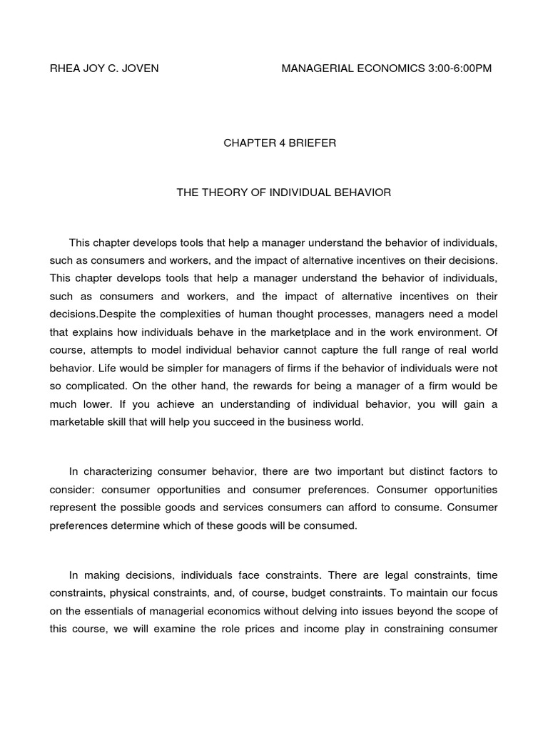 Manecon Chap 4 Briefer | PDF | Behavior | Consumer Behaviour