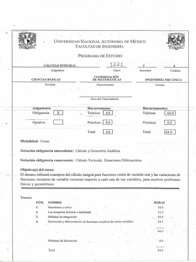 Temario Cálculo Integral FI | PDF