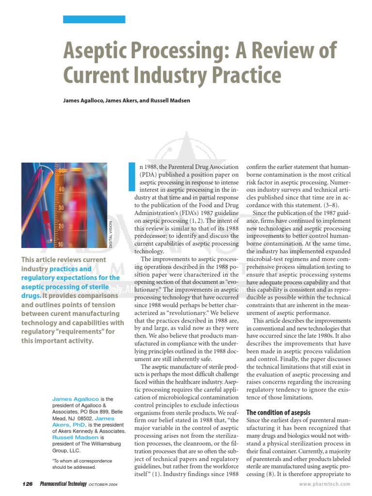 Aseptic Processing: A Review of Current Industry Practice: James ...