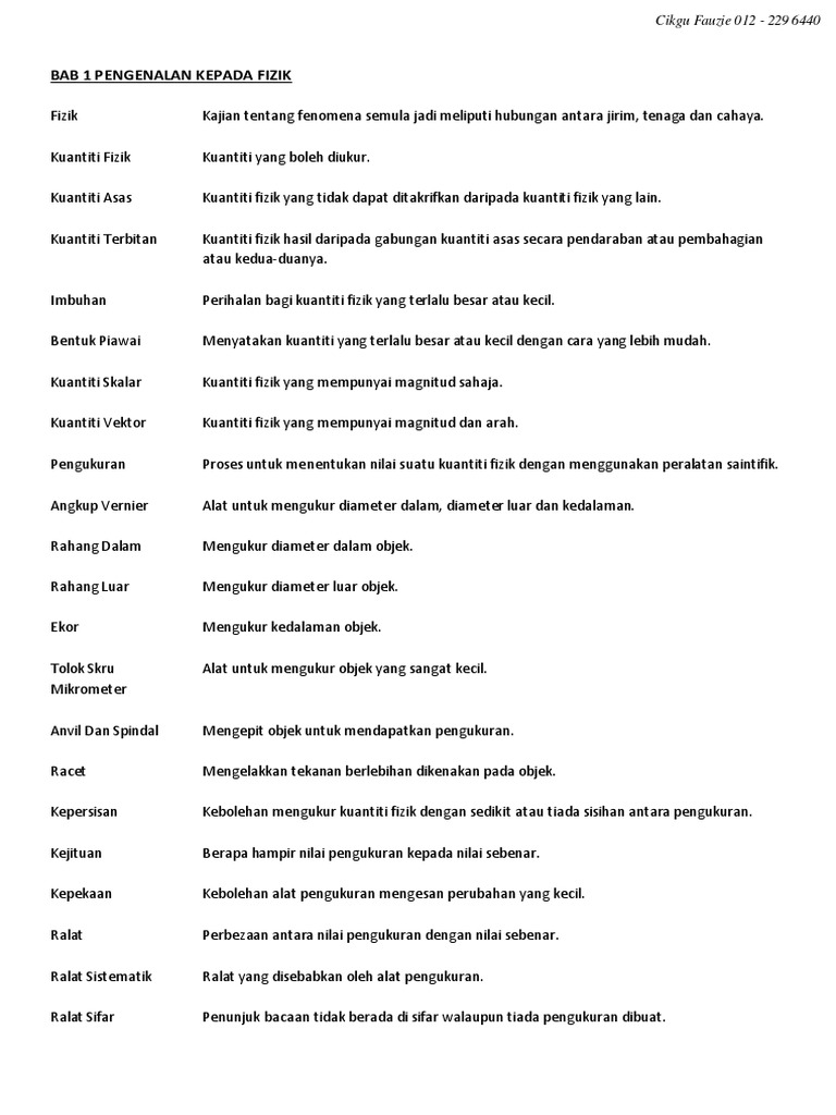 Definisi Fizik SPM | PDF