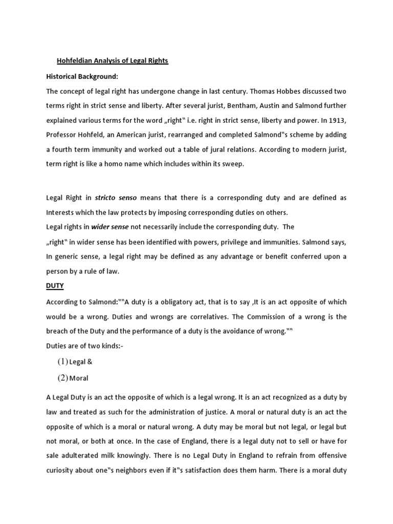 Hohfeldian Analysis of Legal Rights Historical Background | PDF ...