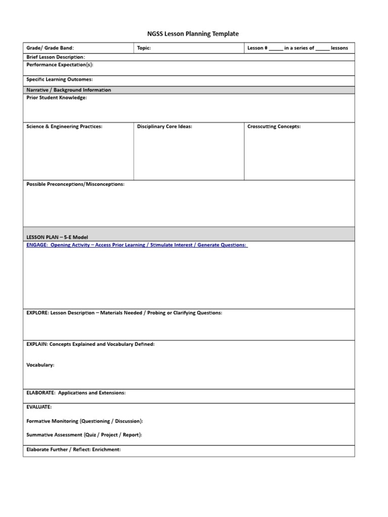 5E NGSS Lesson Planning Template - 0 | PDF | Art