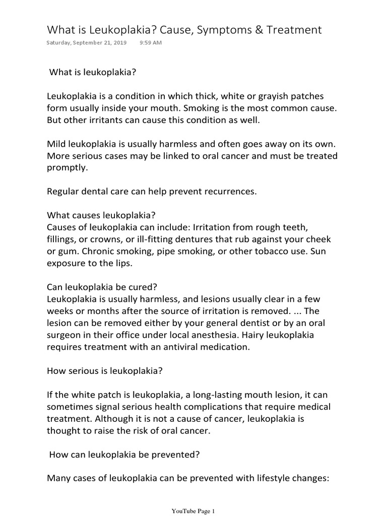 What Is Leukoplakia Cause Symptoms And Treatment Pdf