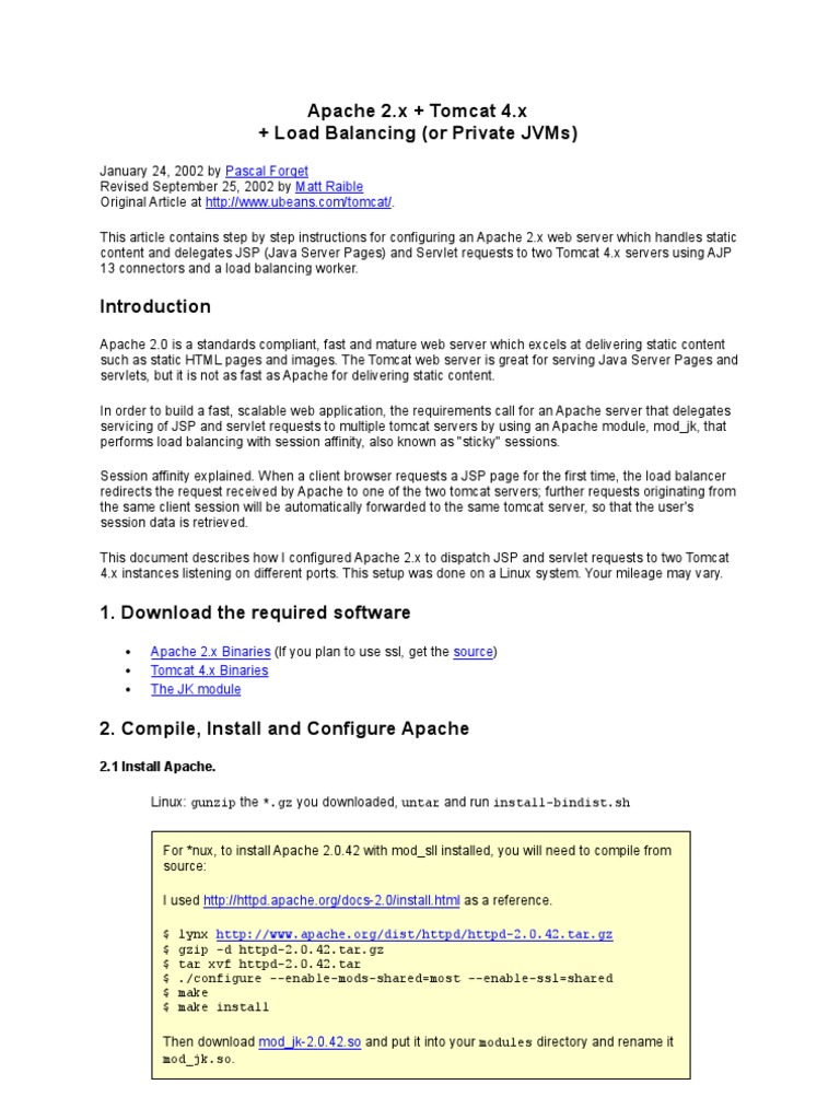 Apache 2.X + Tomcat 4.X + Load Balancing (Or Private JVMS) : Pascal Forget Matt Raible | PDF ...