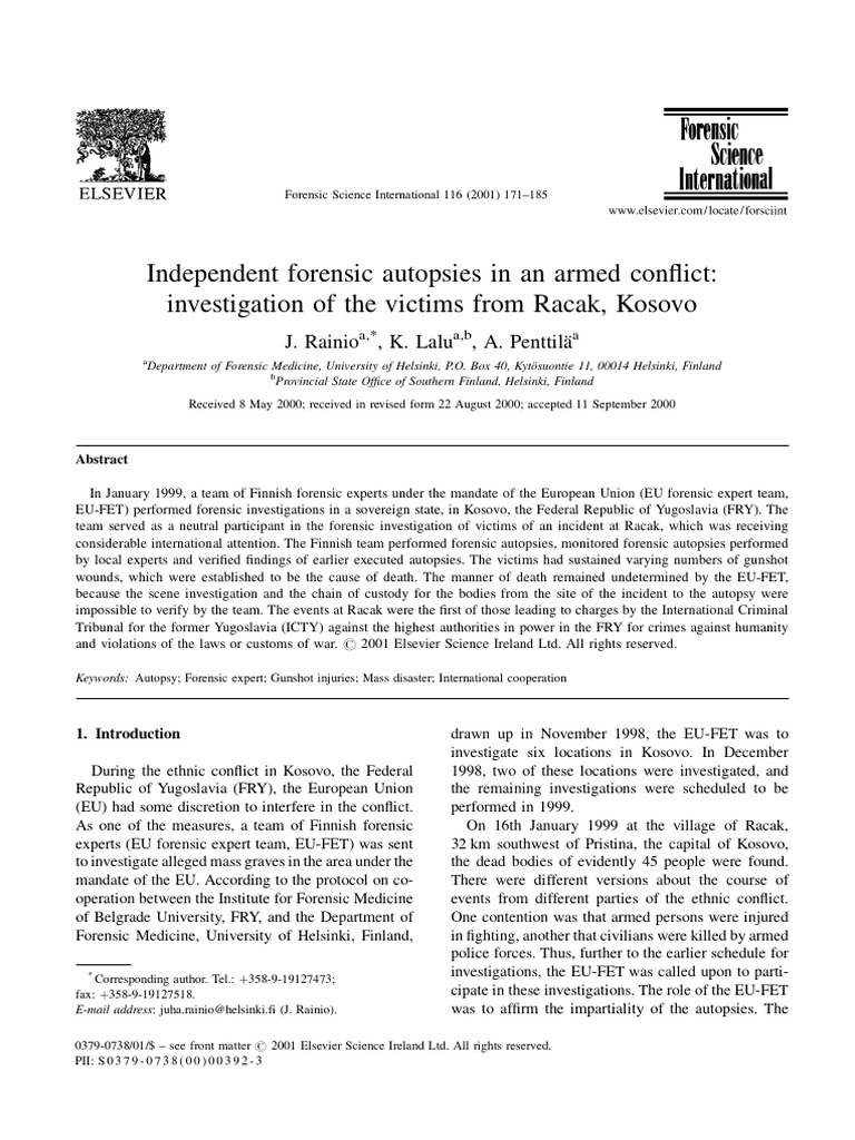 Independent Forensic Autopsies in An Armed Con Ict: Investigation of ...