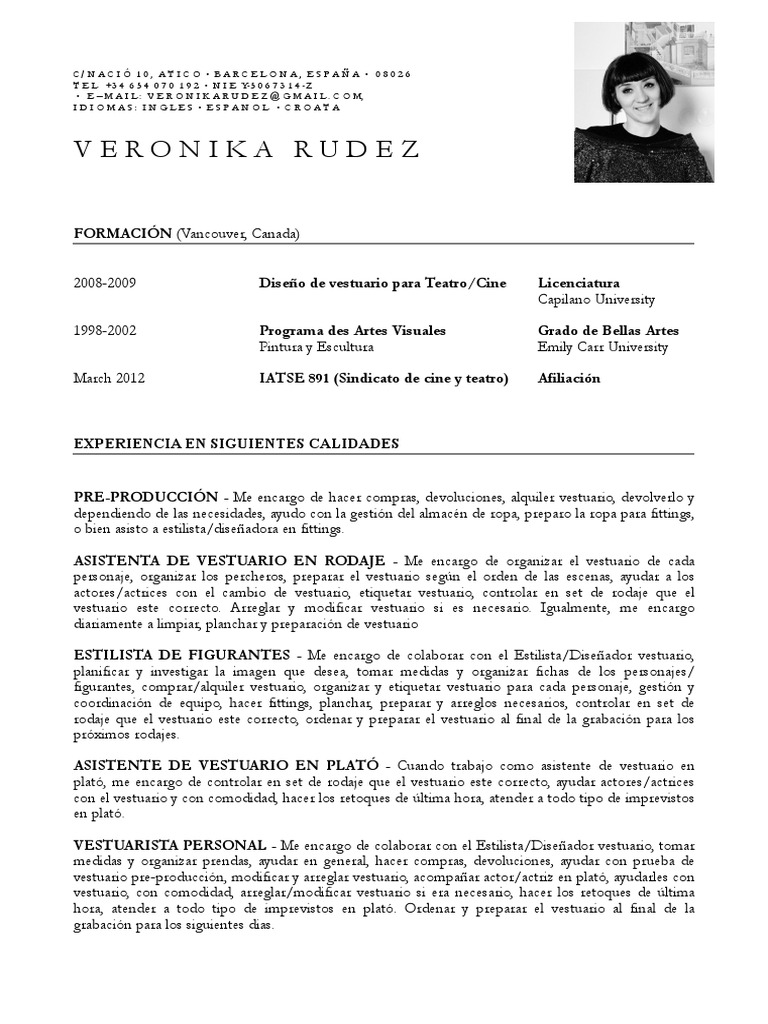 Veronika Film CV Brief Esp | PDF | Medios de arte | Ropa