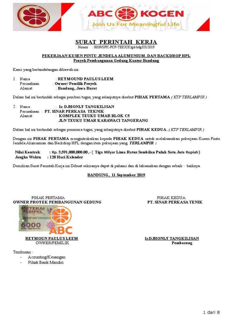 (PT - STP) Draft SPK Dan SPMK, SPL Dan Rekomendasi Kad Mandiri | PDF