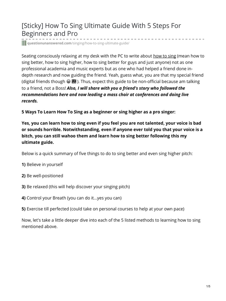 How To Sing Ultimate Guide With 5 Steps For Beginners and Pro | PDF ...