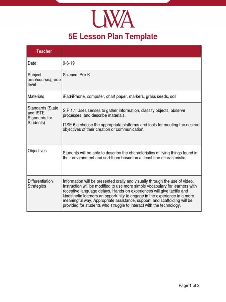 Ed508-5e-Lesson-Plan-Template - Lesson 1 | PDF | Teachers | Education ...
