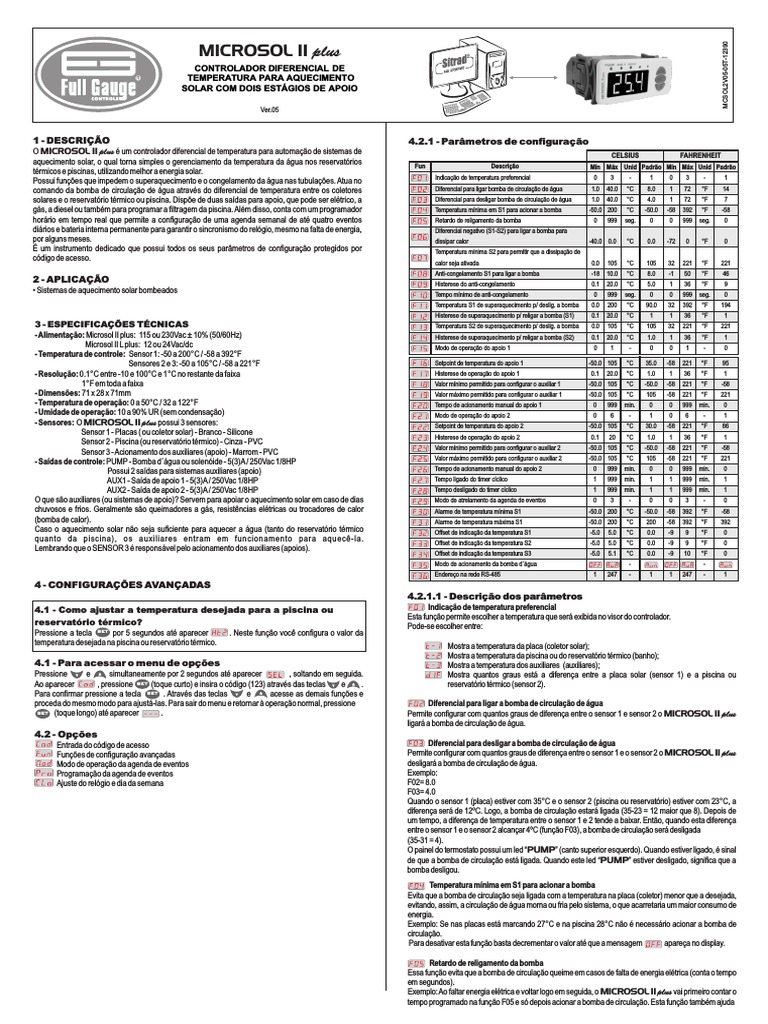 Manual Microsol 2 2106v5 | PDF | Termostato | Temperatura