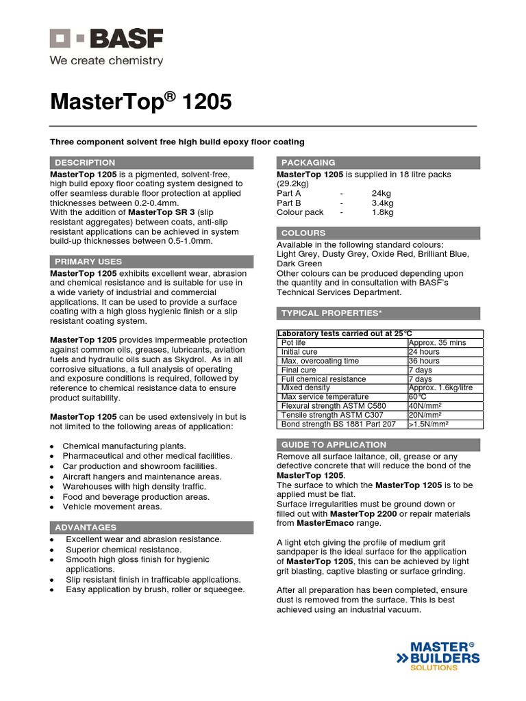 Basf Mastertop 1205 Tds PDF | Download Free PDF | Wear | Epoxy