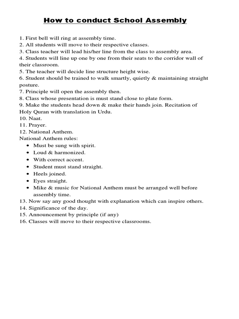 How To Conduct School Assembly | PDF