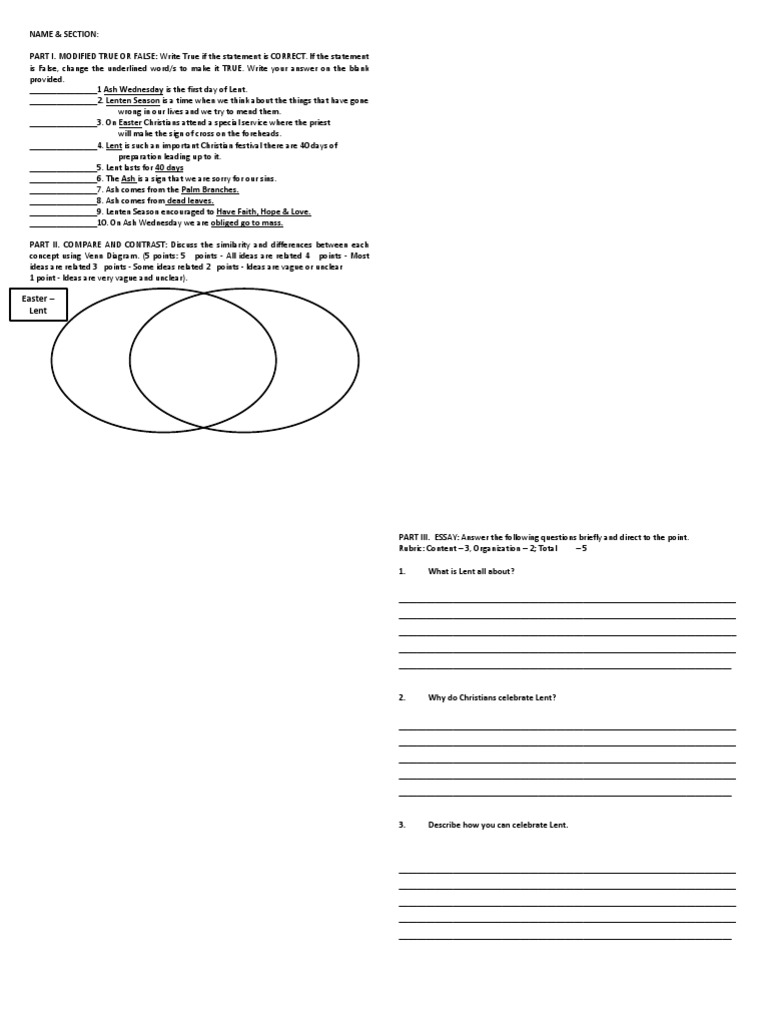 Quiz On Lent | PDF | Lent | Liturgical Year