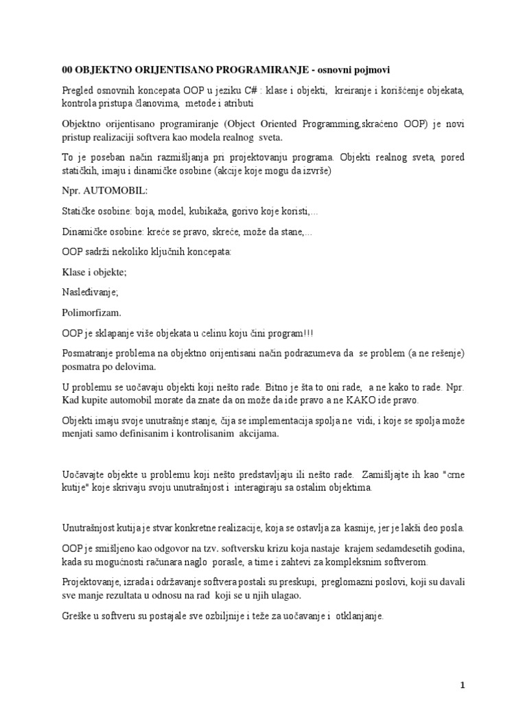 00 Objektno Orijentisano Programiranje - Osnovni Pojmovi | PDF