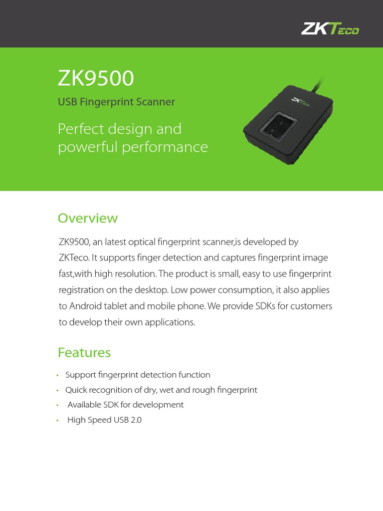 ZK 9500 | PDF | Fingerprint | Image Scanner