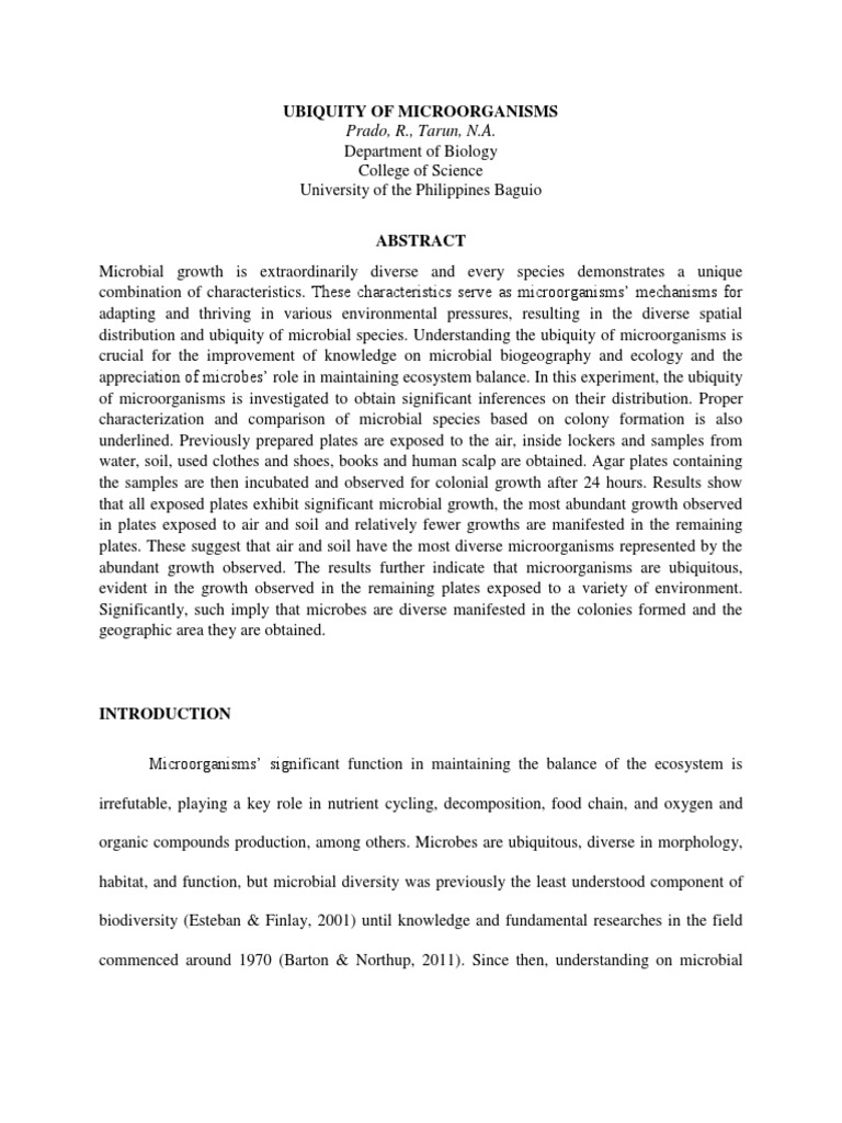 Ubiquity of Microorganisms in Various Environments | PDF ...