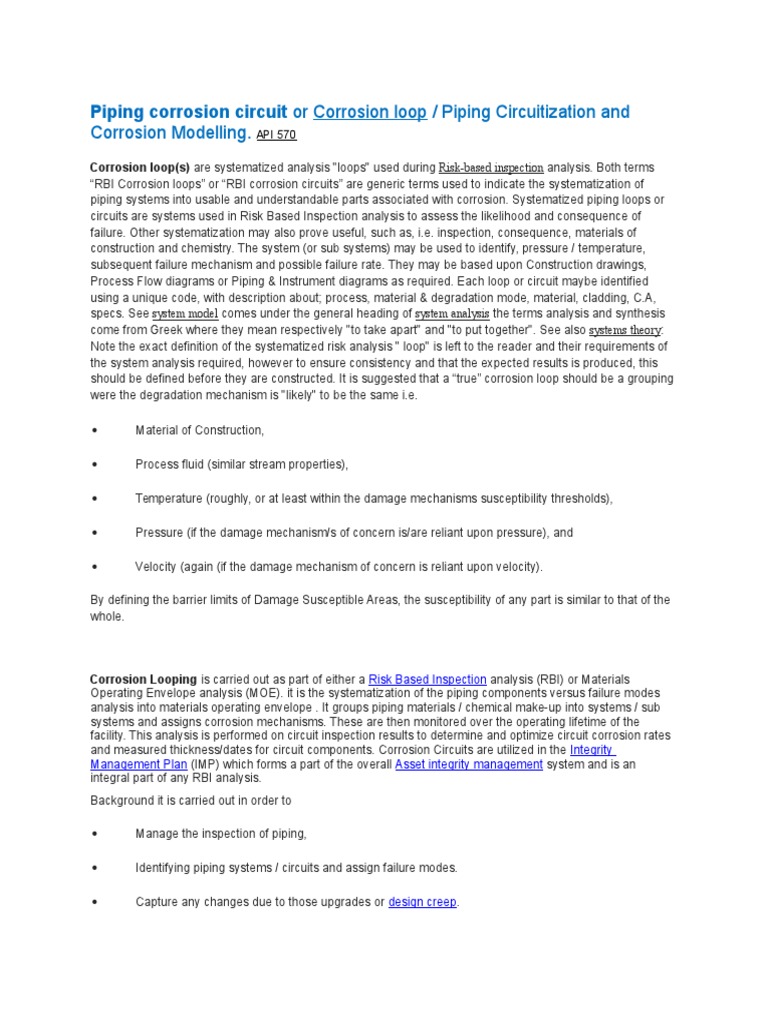 Corrosion Modelling.: Piping Corrosion Circuit or Corrosion Loop ...