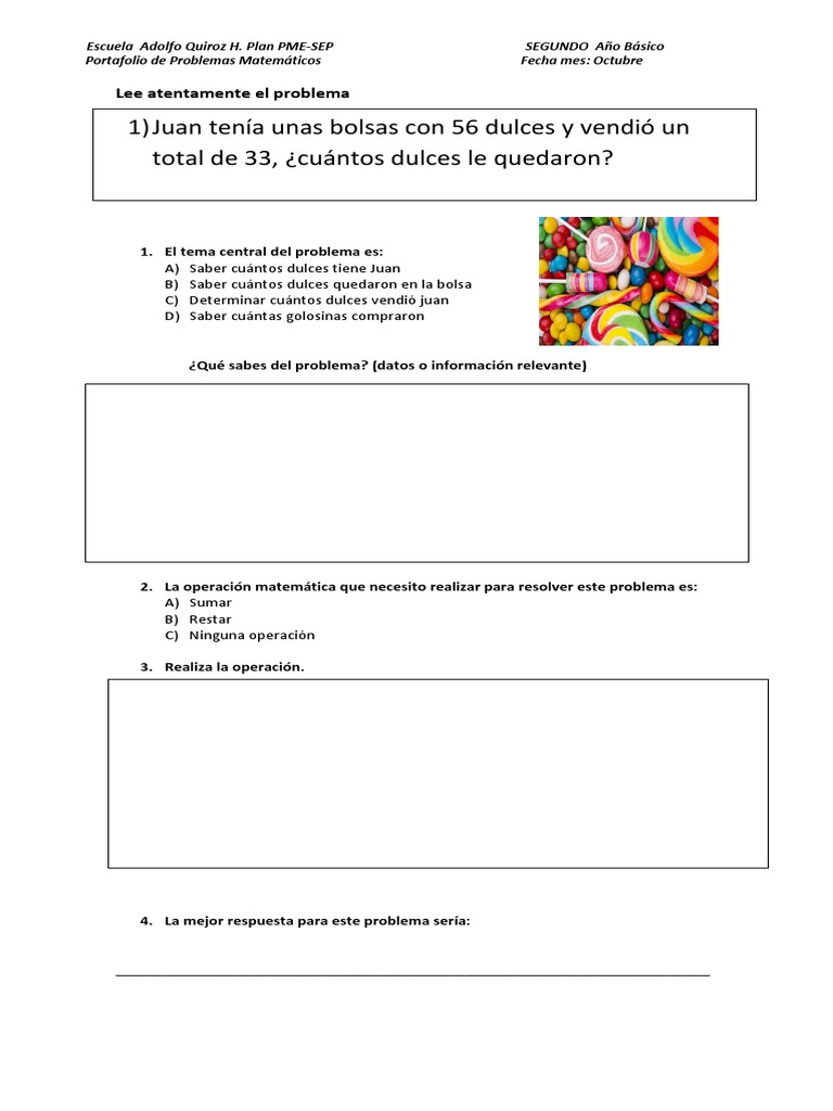 Problemas Matemáticos para Segundo Básico | PDF | Métodos y materiales ...