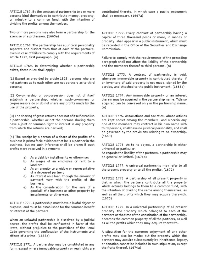 Article 1767 | PDF | Partnership | Assignment (Law)