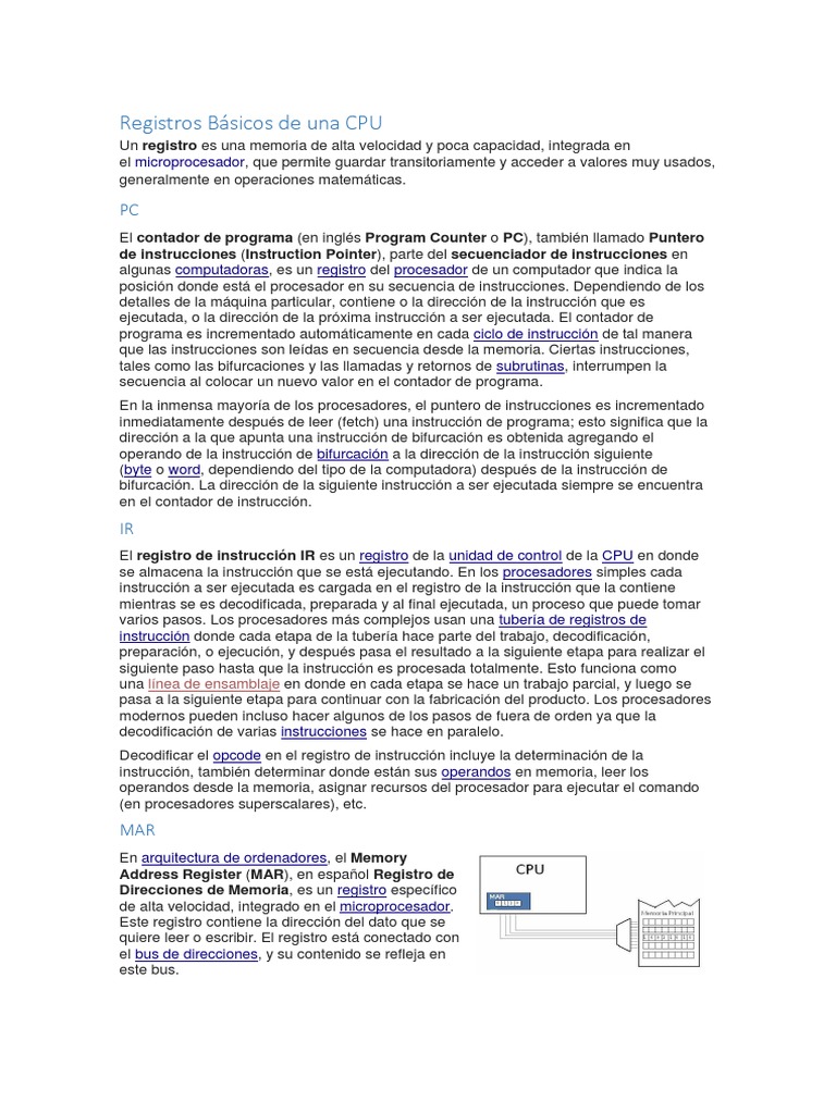 Registros Básicos de Una CPU | PDF | Unidad Central de procesamiento ...
