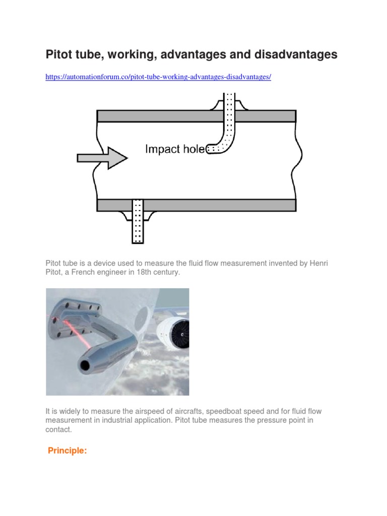 Pitot Tube, Working, Advantages and Disadvantages: Principle | PDF | Flow Measurement | Pressure